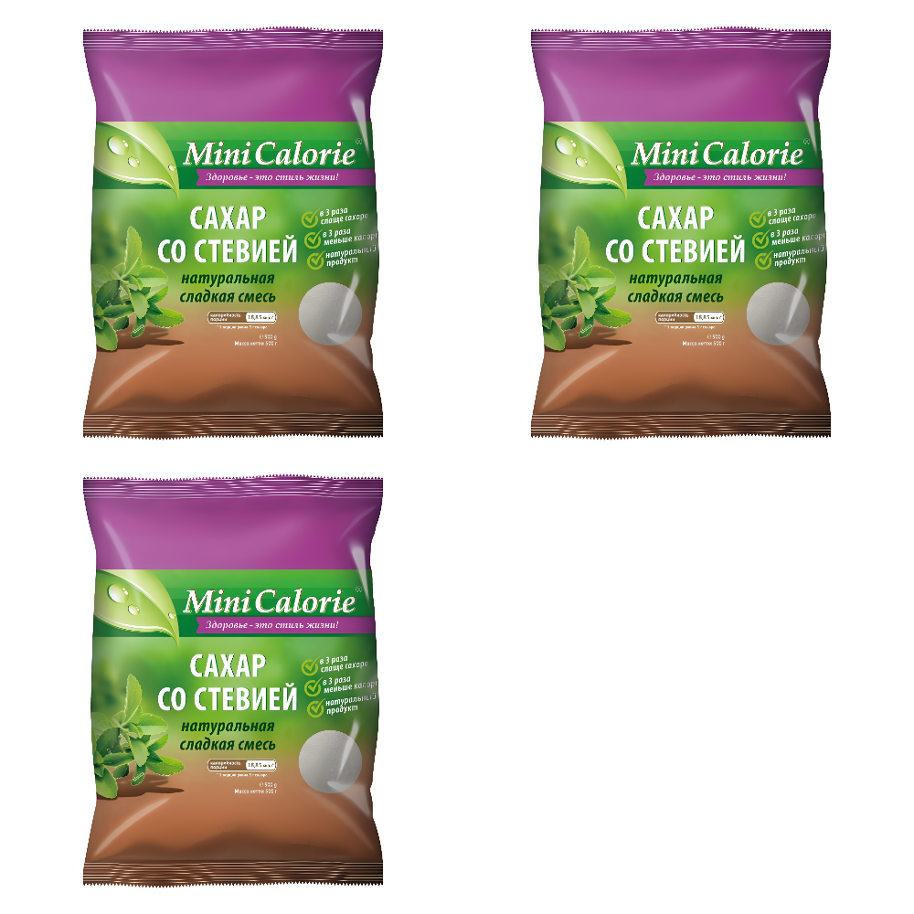 Сахар Mini Calorie со стевией, в 3 раза слаще сахара, 500 гр, 3 уп