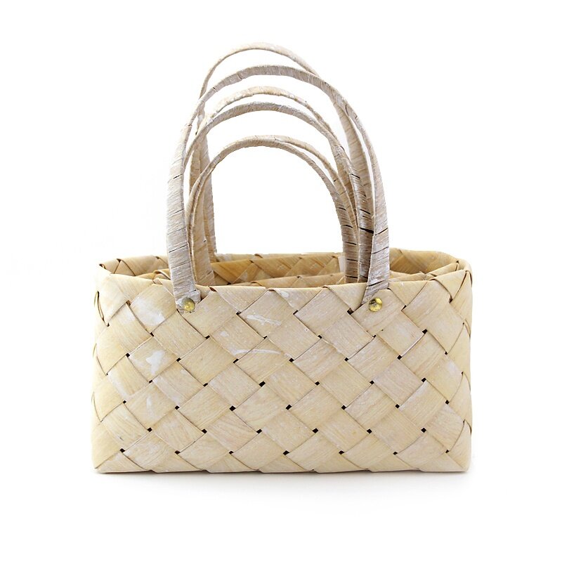 Набор плетеных корзин Веселуха с ручкой, 3 в 1, Береста, цвет белый, прямоугольник