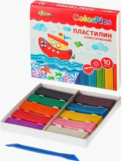 Пластилин классический Комус Класс (№1 School) ColorPics, 10 цветов, 200 г