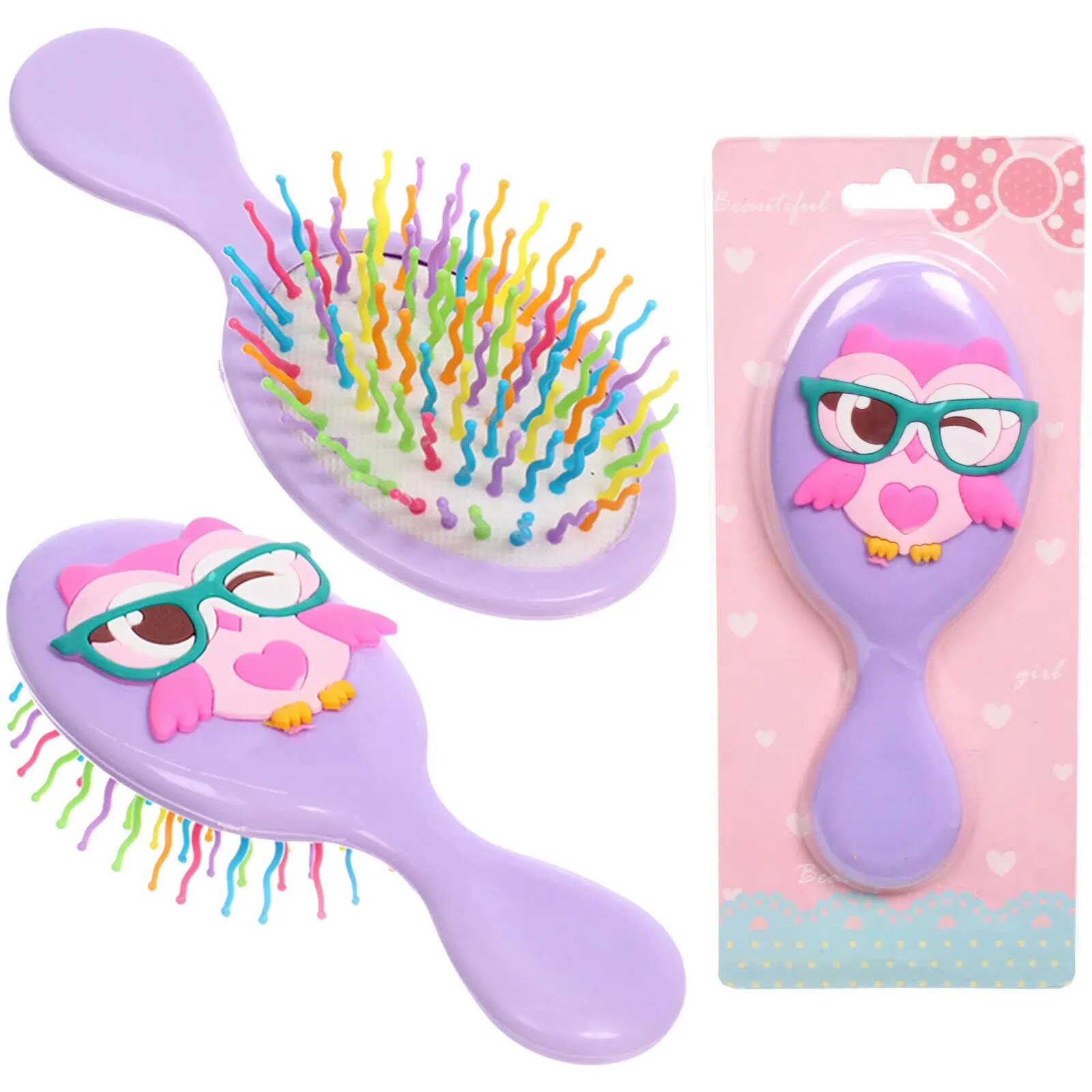 Расческа массажная детская «мила», сова, фиолетовая, 14х5,5см, для удобства