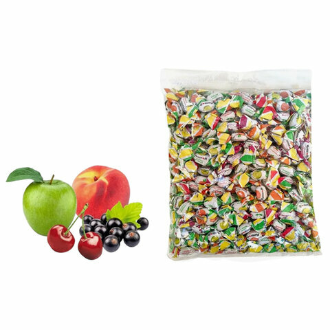 Карамель леденцовая мини-м Классика, ассорти (вишня, яблоко, чёрная смородина, персик), 1 кг