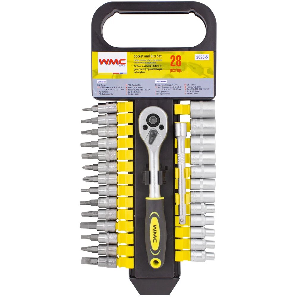 Набор торцевых головок и бит с трещоткой WMC TOOLS 1/4" 28 предметов WMC-2028-5(51204)