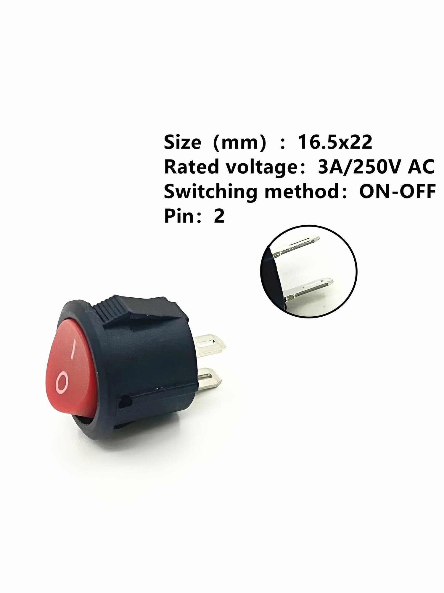 Кнопка включения круглая KCD1 2х. конт. 3А 250В Красная