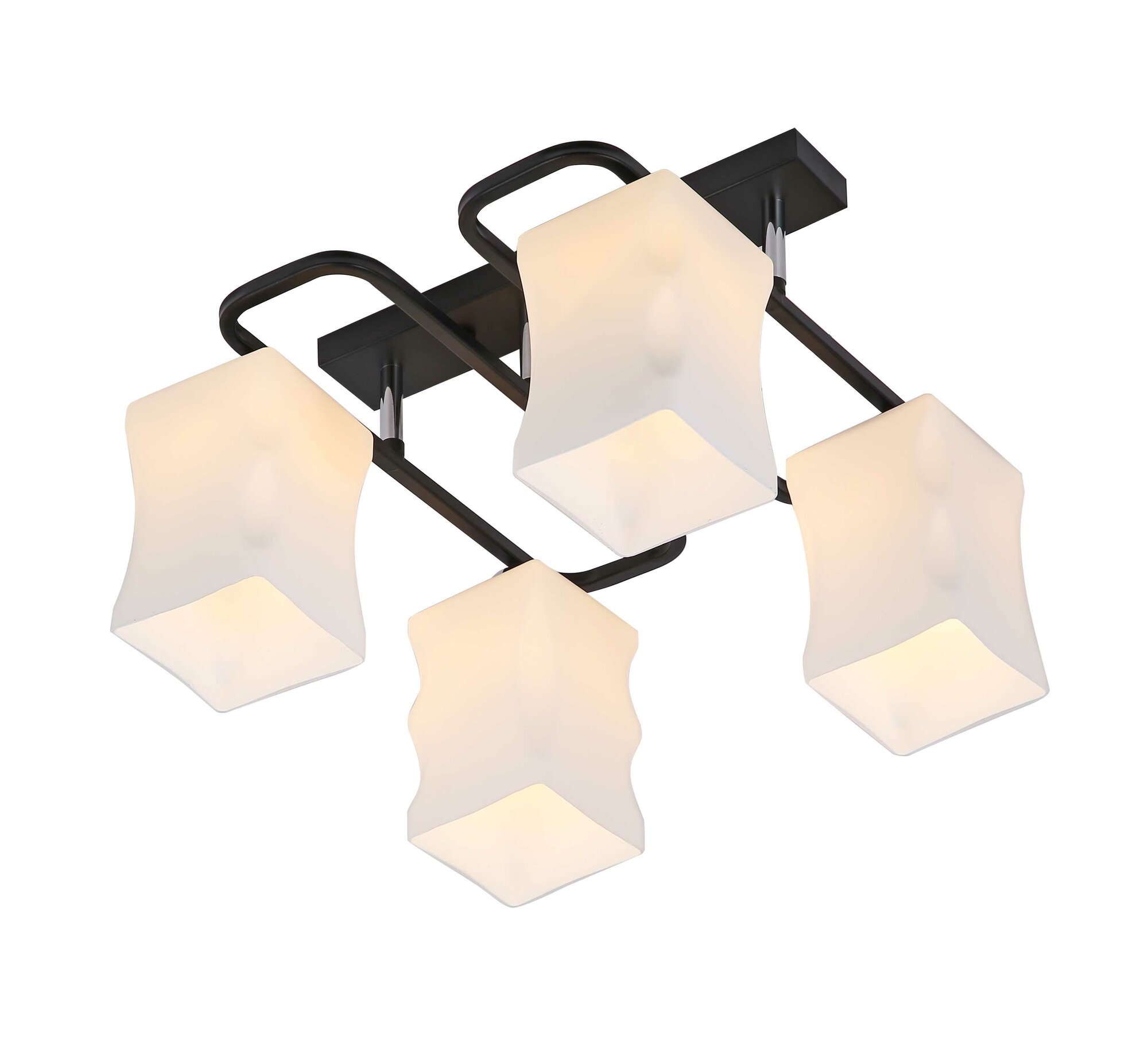 Люстра потолочная черный + хром с матовыми плафонами на 4 лампы E27