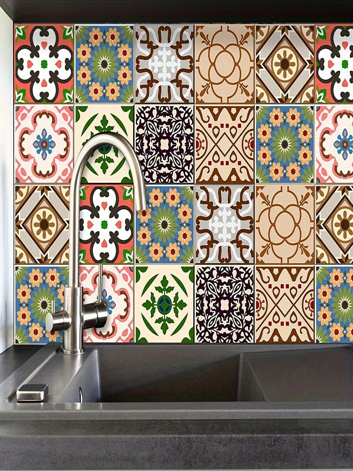 10шт Виниловые самоклеящиеся наклейки на плитку Bleucoin Positano для кухонного и ванной комнаты. Водостойкие и съемные наклейки на плитку для мгновенного преображения.