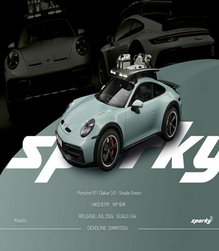 Коллекционная машинка Spark x Tiny 1:64 Porsche 911 Dakar 3.0 Shade Green