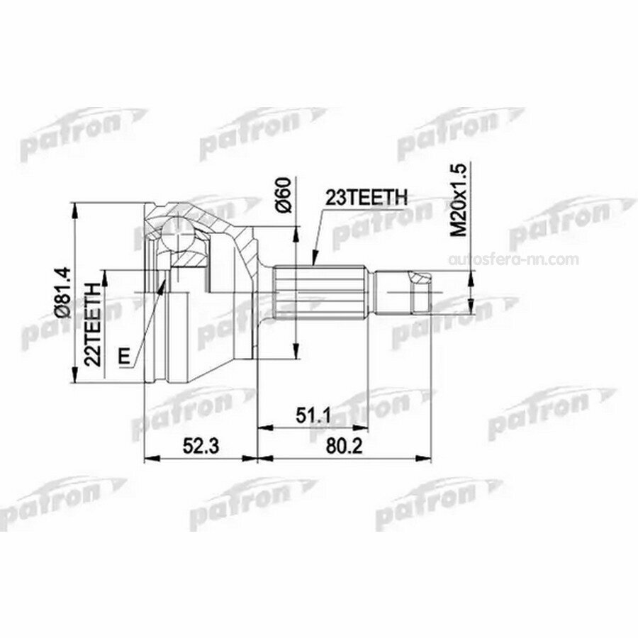 PATRON PCV1156 ШРУС наружн к-кт 23x48x22 FORD: ESCORT 1.3/1.4 9.90-10.91