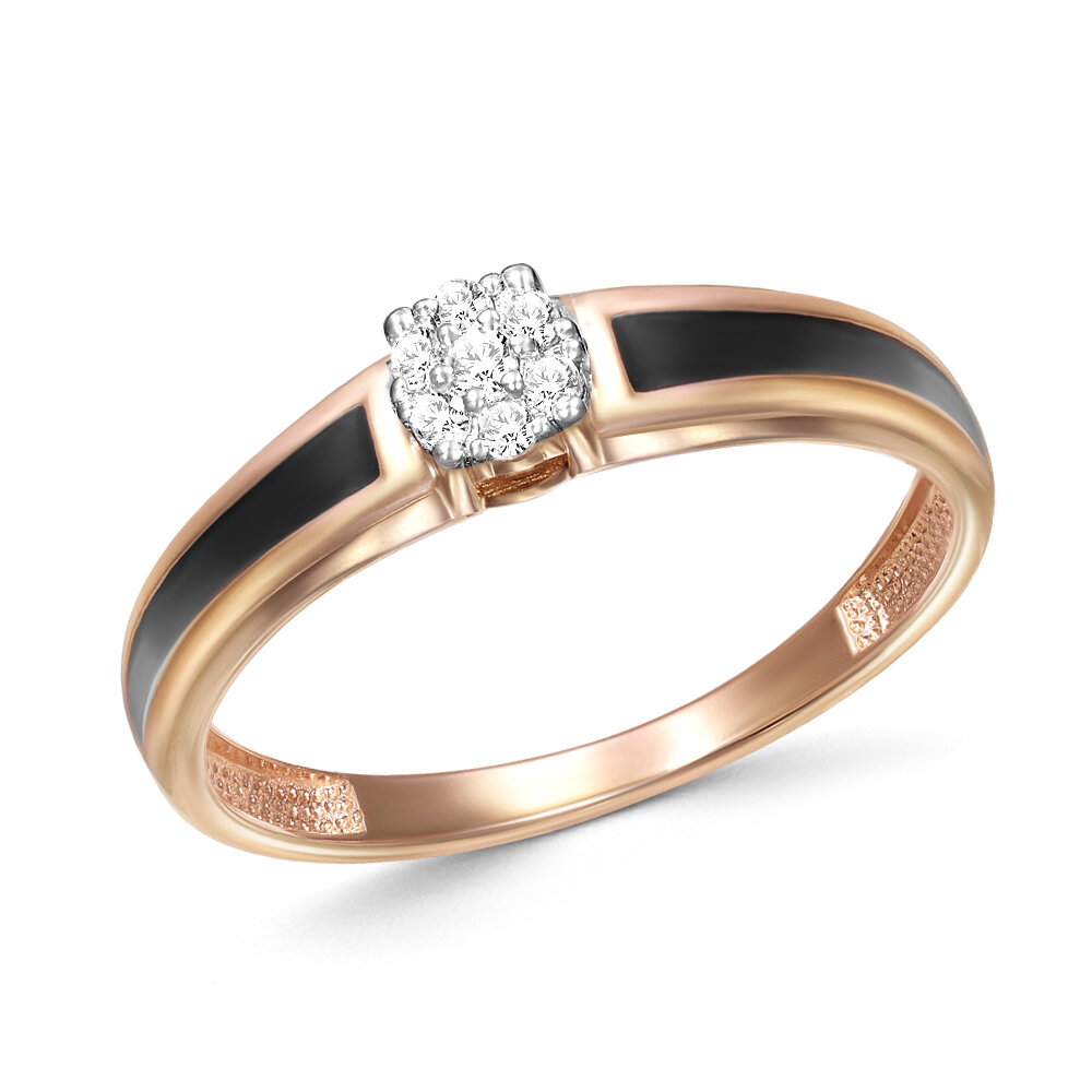 Кольцо тонкое, красное золото, 585 проба, фианит