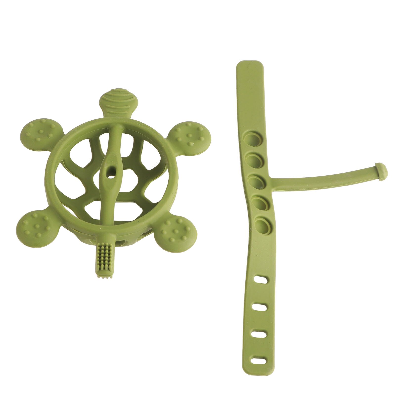 Детский прорезыватель для зубов из пищевого силикона, браслет с регулируемой застежкой, предотвращающий потерю, в форме черепахи, темно-зеленый.