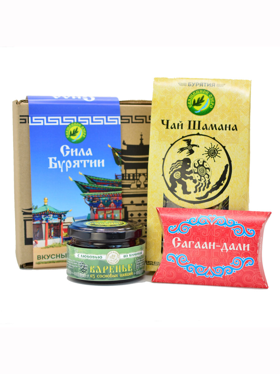 Набор подарочный Сила Бурятии (таежный чай шамана, варенье из сосновых шишек, саган дали)