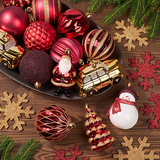 Набор елочных игрушек Colorful Time: Red & Gold 8-12 см, 25 шт, пластик, Kaemingk, 029037
