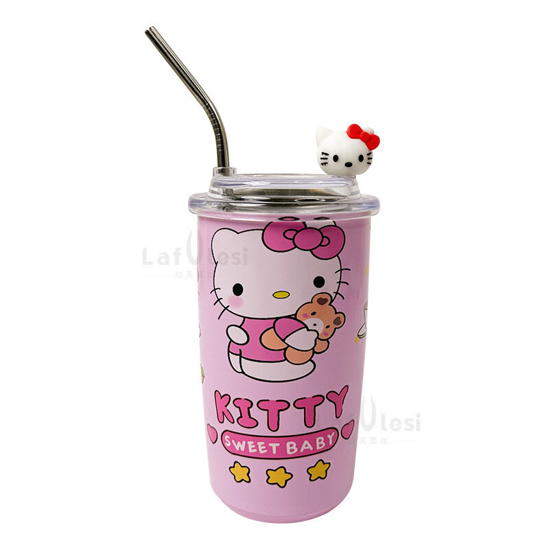 Термокружка розовая Hello Kitty с декором