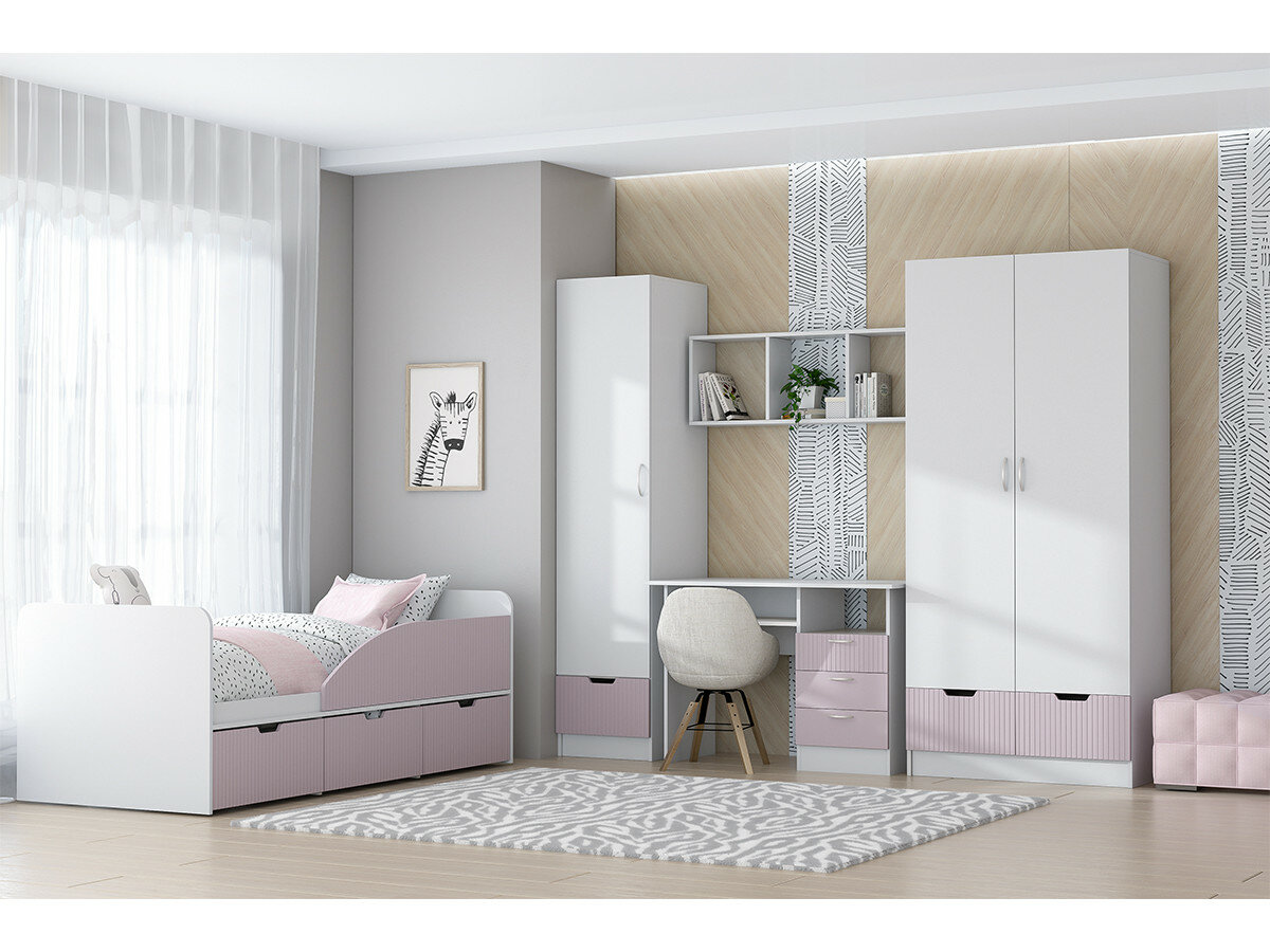 Детская комната МДФ, набор 10, Белый/Ирис (Фрезеровка Полосы)
