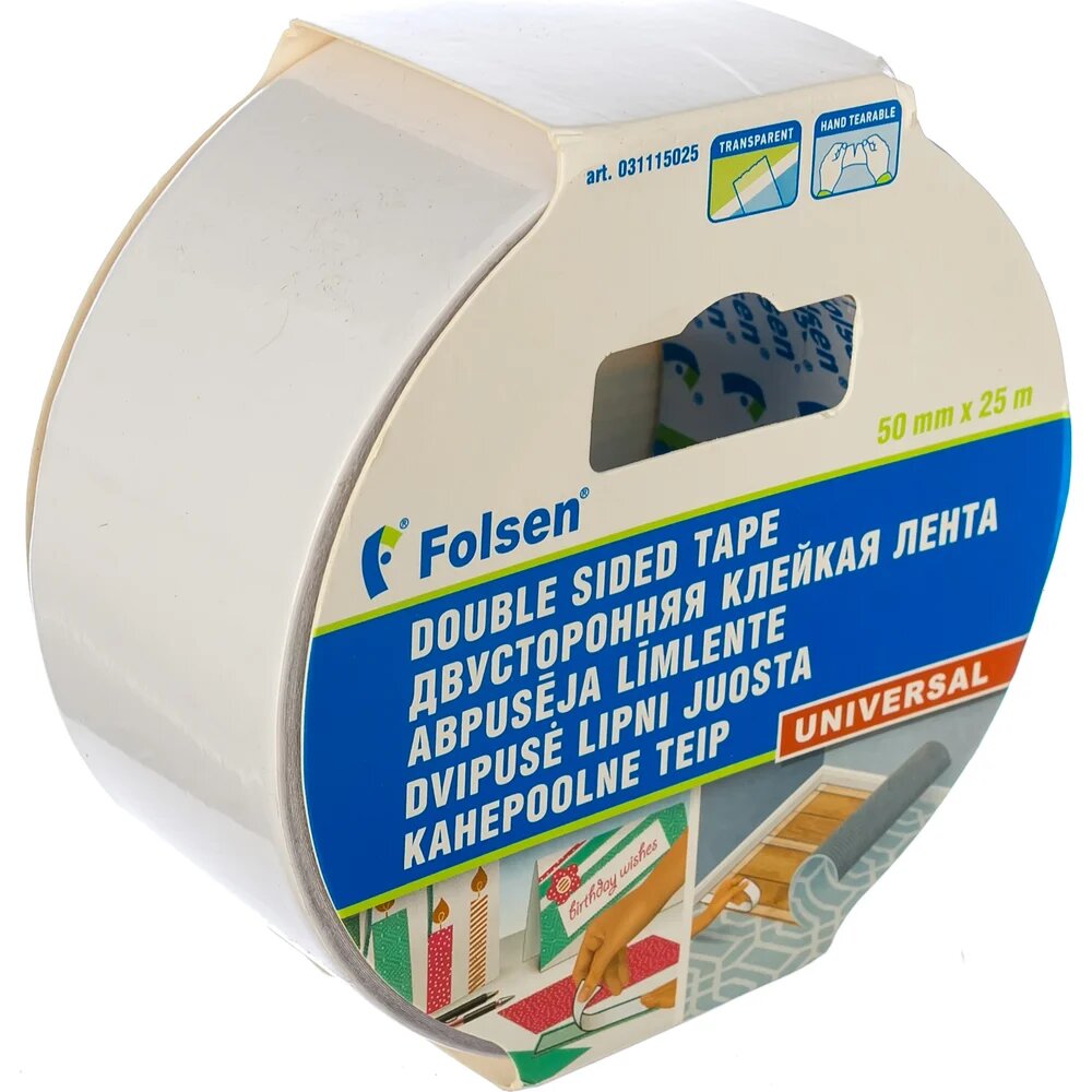 Folsen Универсальная двусторонняя лента 50мм х 25м PP, 115мкм 031115025