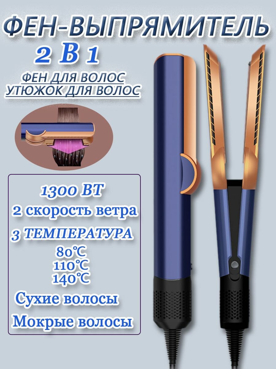 Фен-выпрямитель, для волос, ионизация, защита от перегрева, длина шнура 1,65м