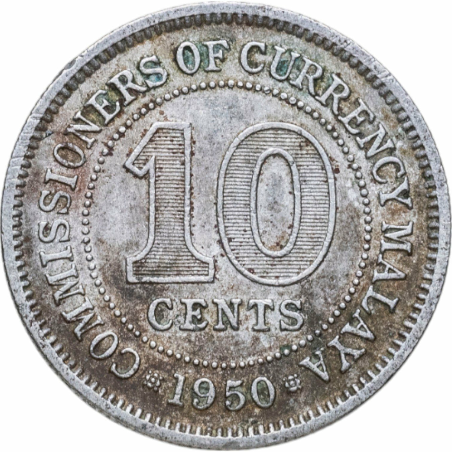 Малайя 10 центов 1950, Мельхиор медь-никель, в сохранности VF-XF