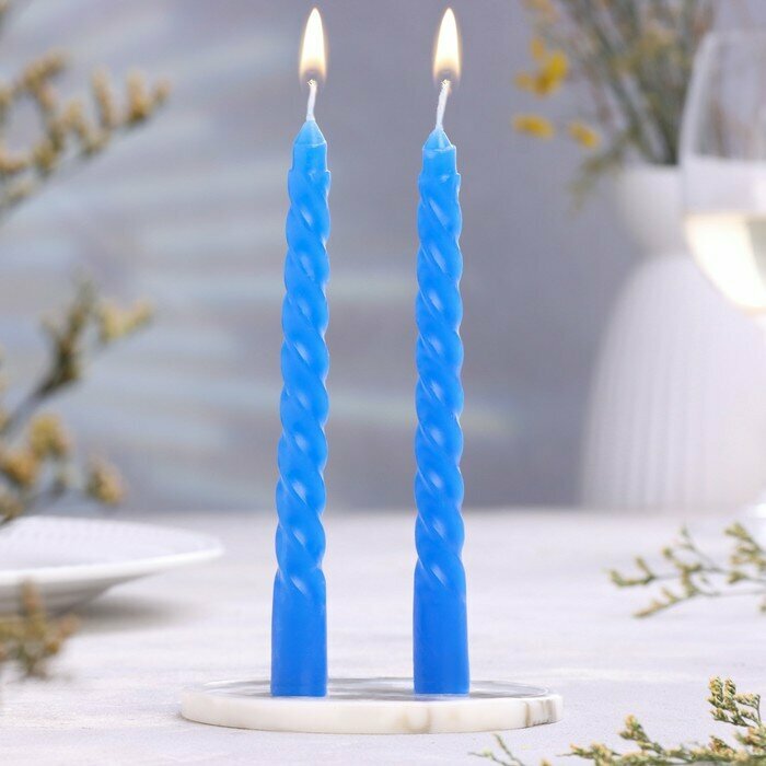 Набор свечей Богатство Ароматов "Черника", набор 6 свечей, витые, синий, растительный воск, 15см.