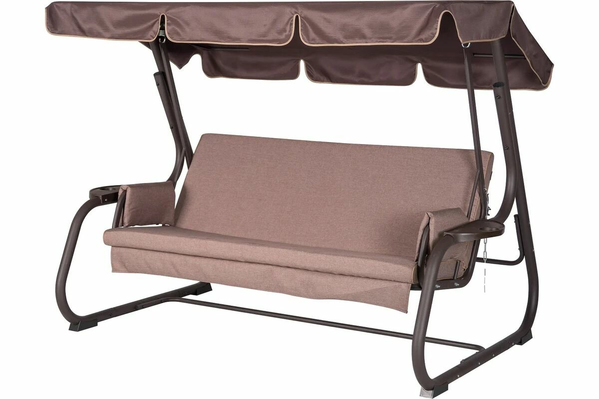 Качели Удачная мебель Ибица A52C.613, трехместные, с тентом, коричневые