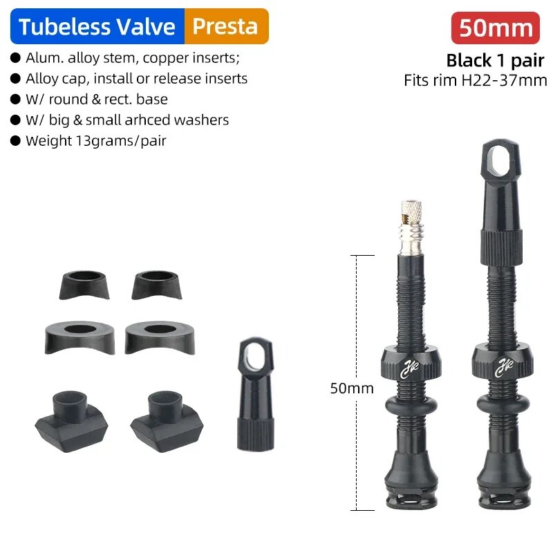 Клапаны для бескамерных шин Presta 40 50 65 80 мм Black 50MM 2pcs WS