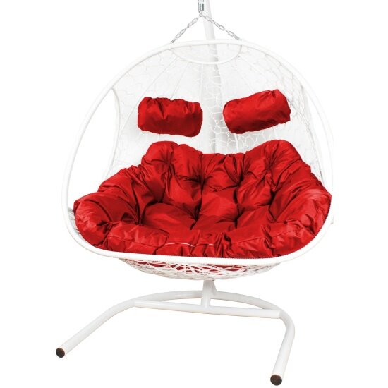 Подвесное кресло M-group добрыня с ротангом белое, красная подушка