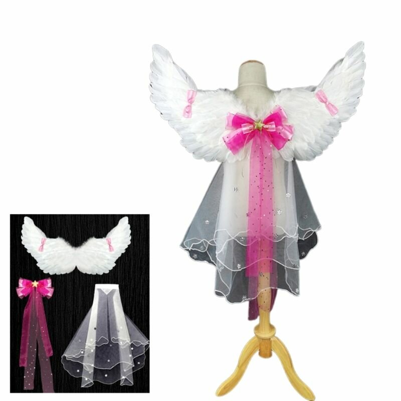 Реквизит Из Крыльев Ангела-Маленькие Крылышки, Шаль С Бантом, Розово-Красный