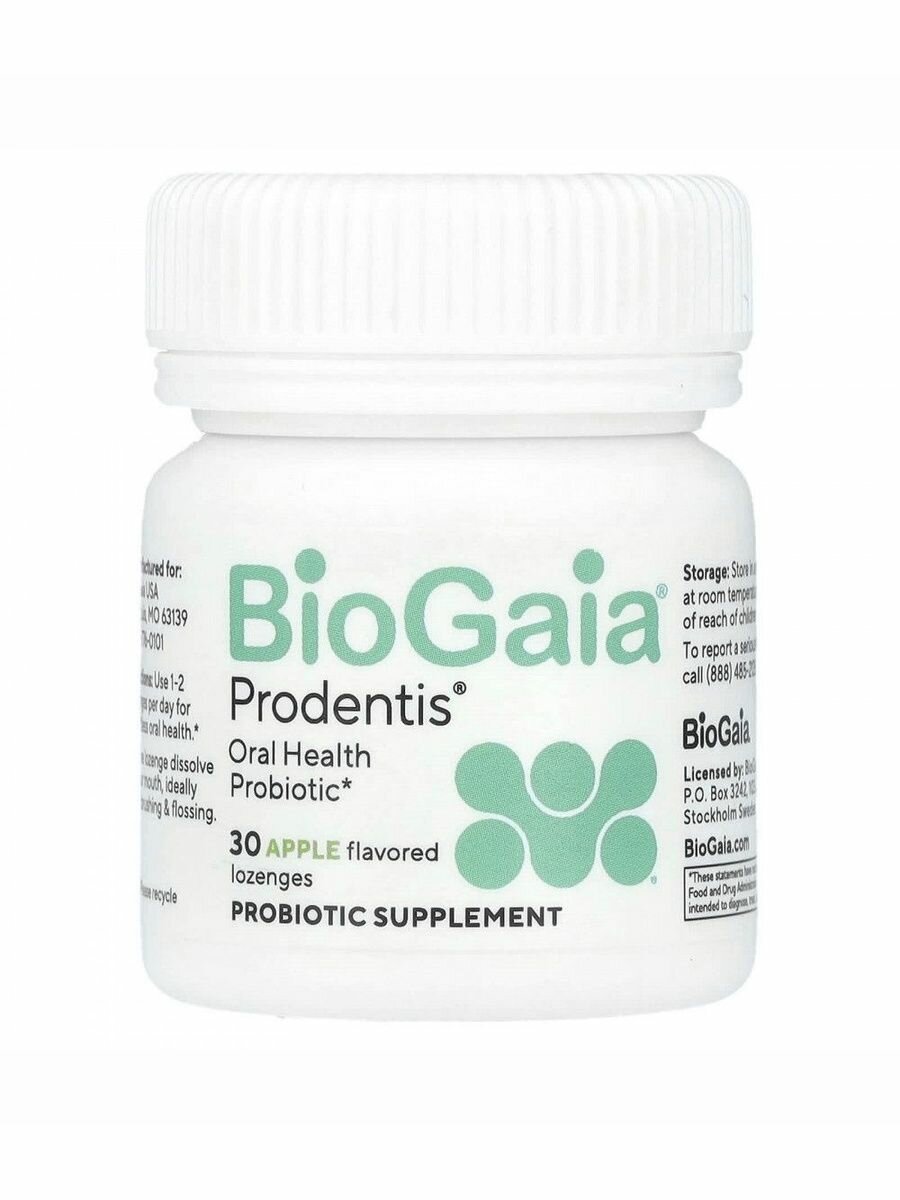 BioGaia, Prodentis, пробиотик для здоровья полости рта, дёсен и зубов, яблочный вкус, 30 пастилок