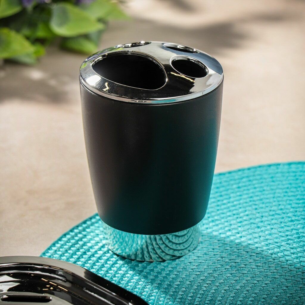 Стакан для зубных щеток КНР пластик, черный, настольный, круглый