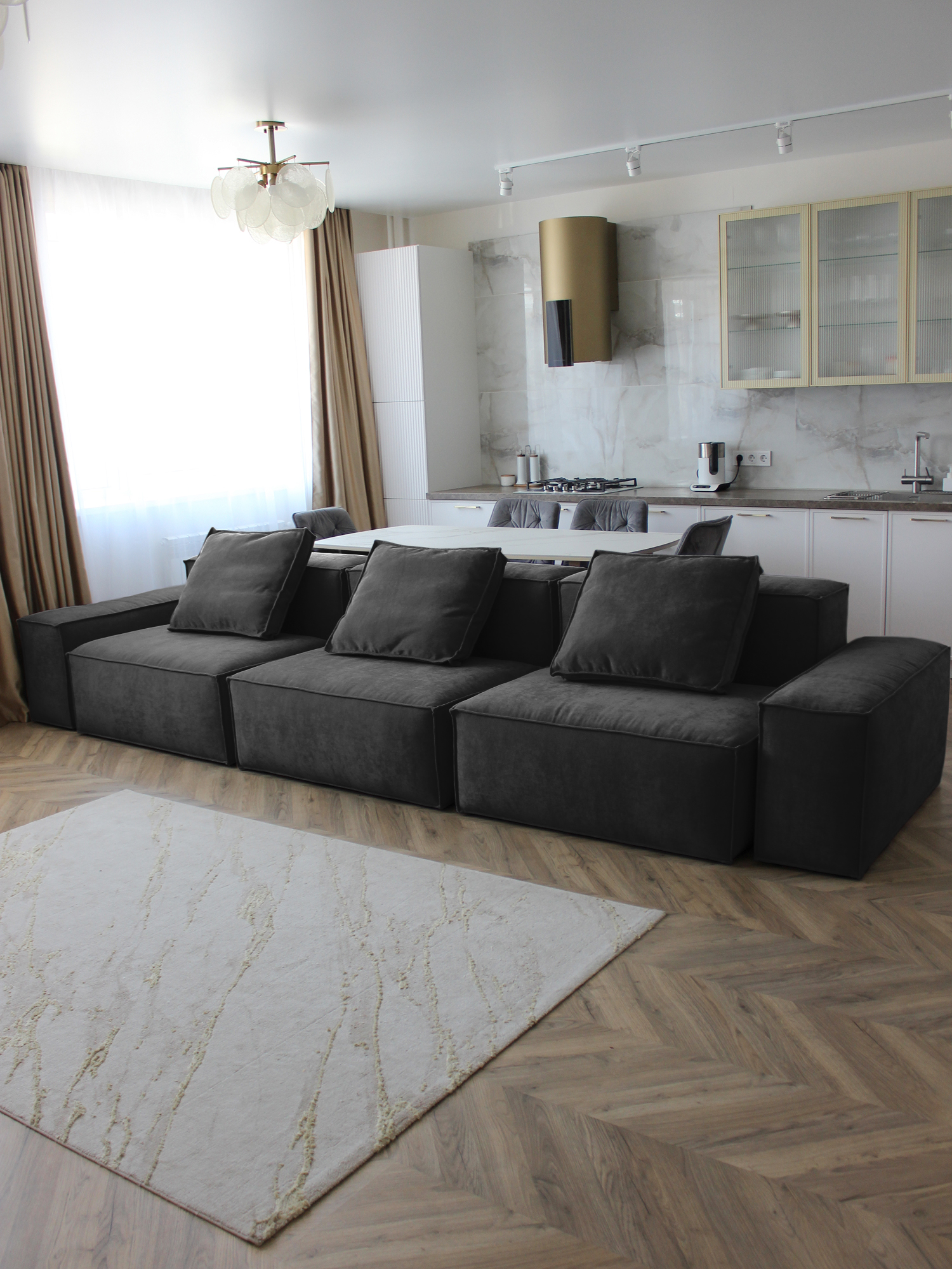 Диван модульный Конер, чёрный, 385х105х80