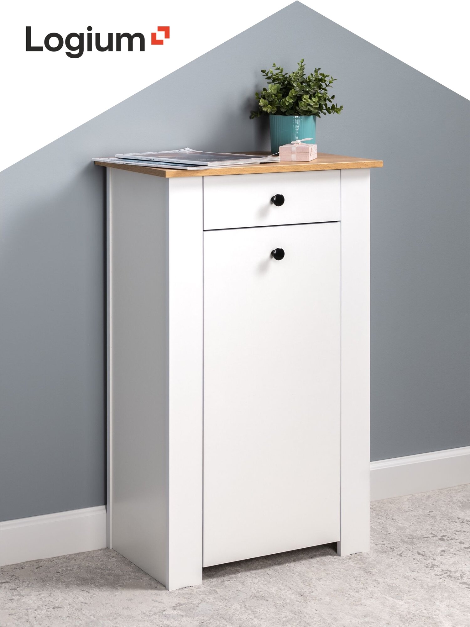 Комод, 56*35*95, Белый шагрень/Дуб золотой CRAFT, "Марсель 13.320.04"