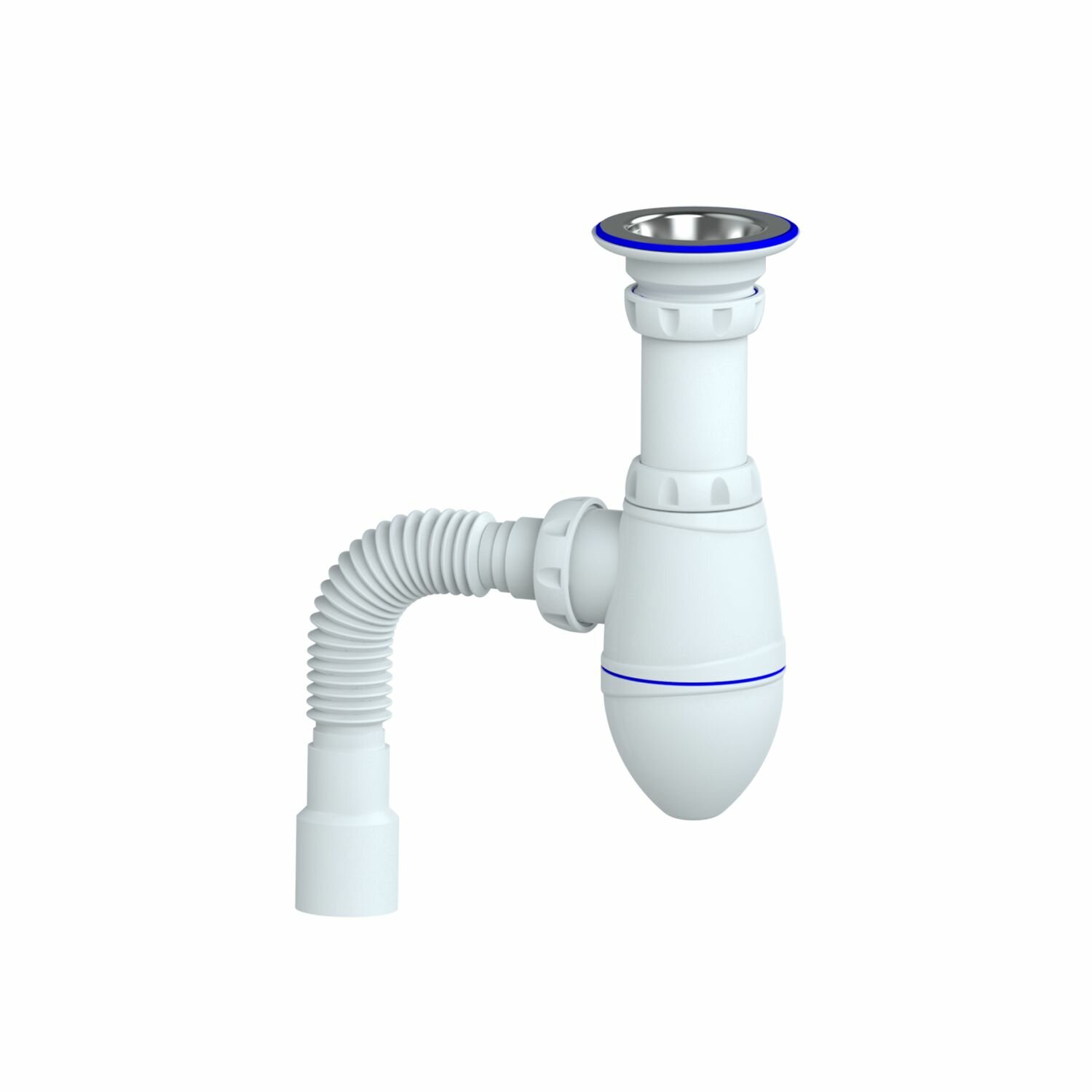 Сифон бутылочный UNICORN M222, с гофрой, для раковины, белый