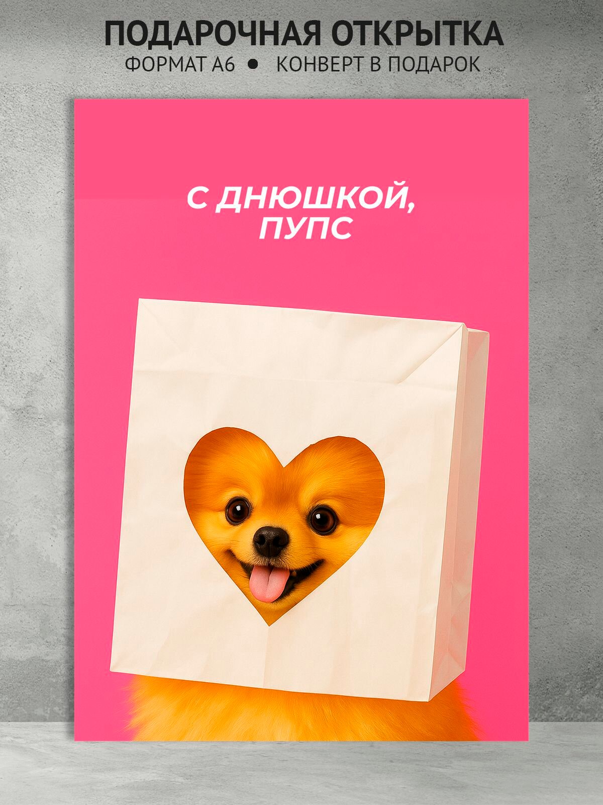 Подарочная открытка с иллюстрацией, открытка с шпицем "С днюшкой, пупс", день рождения, юбилей