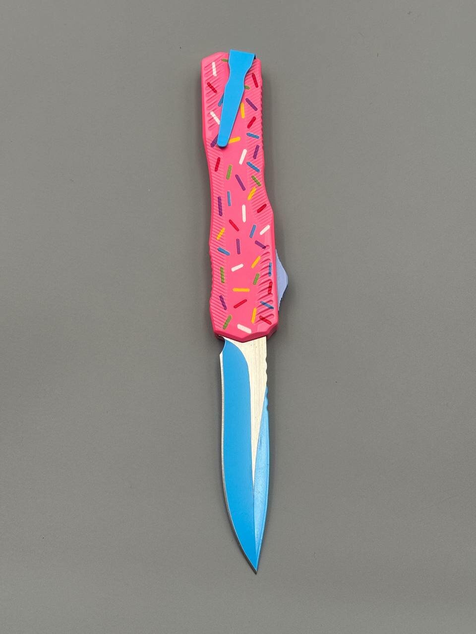 Нож туристический Фронтально-выкидной, лезвие 90 мм (розовы, синий)