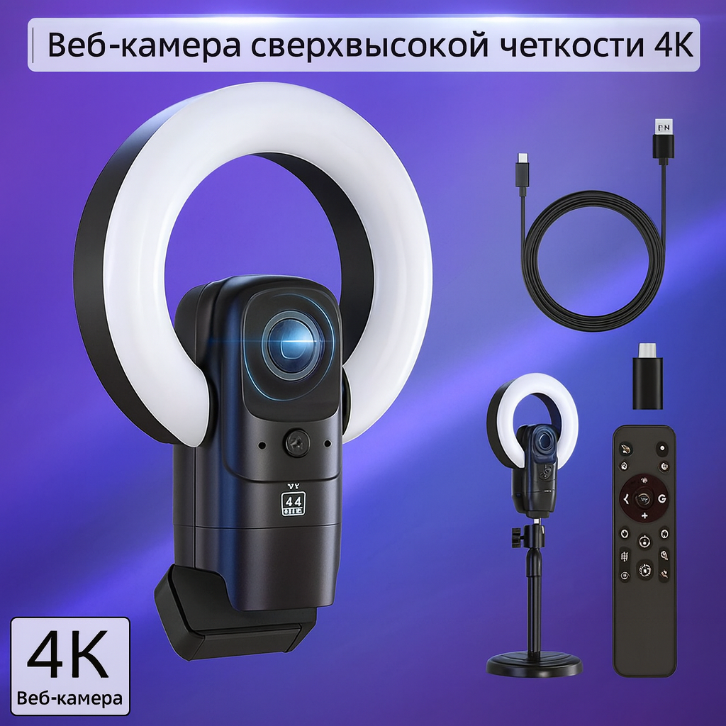 Веб-камера EXHQDR, 4K, AI автофокус, 9x зум, регулируемое освещение, встроенный микрофон
