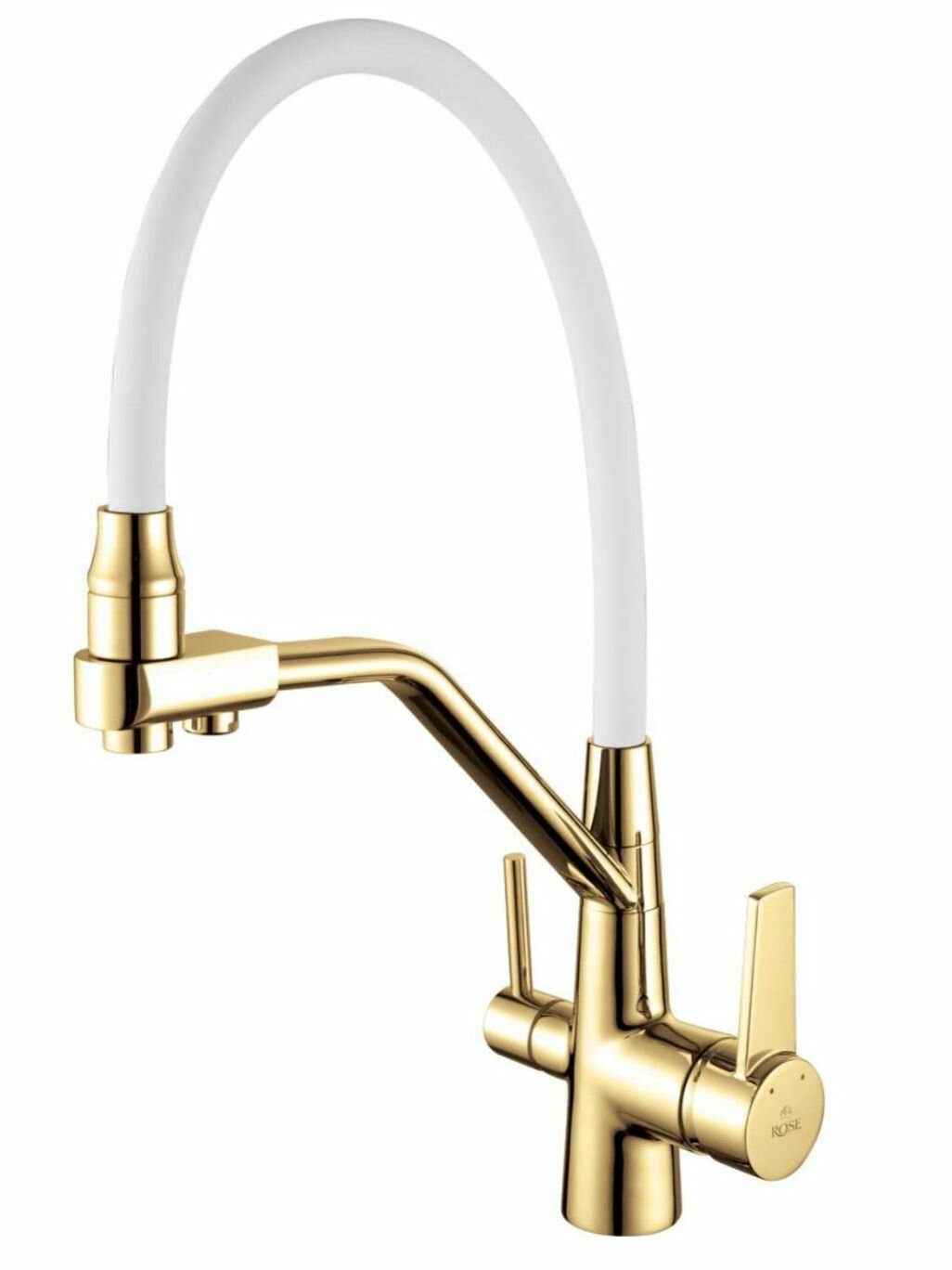 Смеситель для кухни Rose с гибким изливом, с возможностью установки фильтра питьевой воды, золотистый/белый