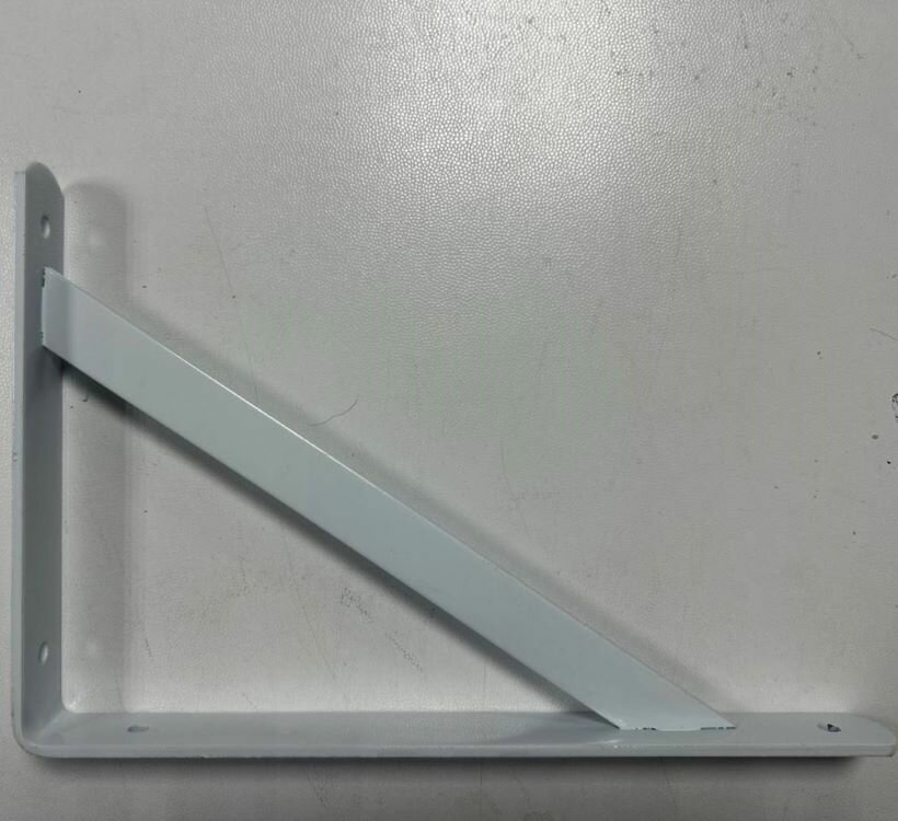 Уголок консоль кронштейн полки 250х200х30х4 мм до 37 кг белый усиленный с косынкой упором 5 отверстий STAYER
