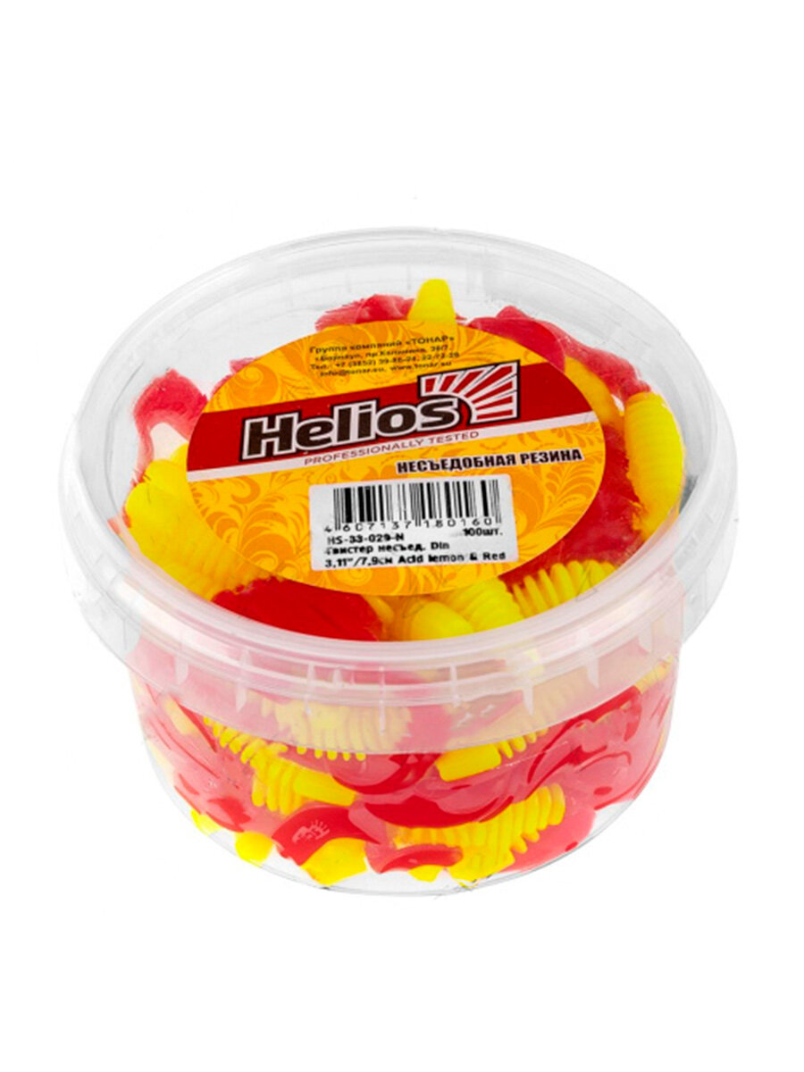 Твистер несъедобный Helios Din 3,11"/7,9см Acid lemon & Red 100шт. (HS-33-029-N)
