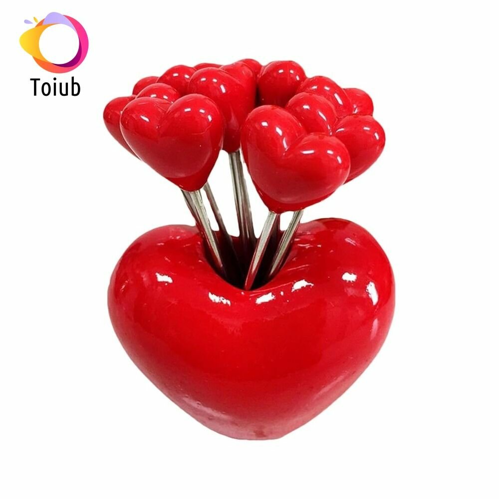 Набор Party Supply "Фруктовые палочки", держатель вилки и 10 вилок, нержавеющая сталь, красная