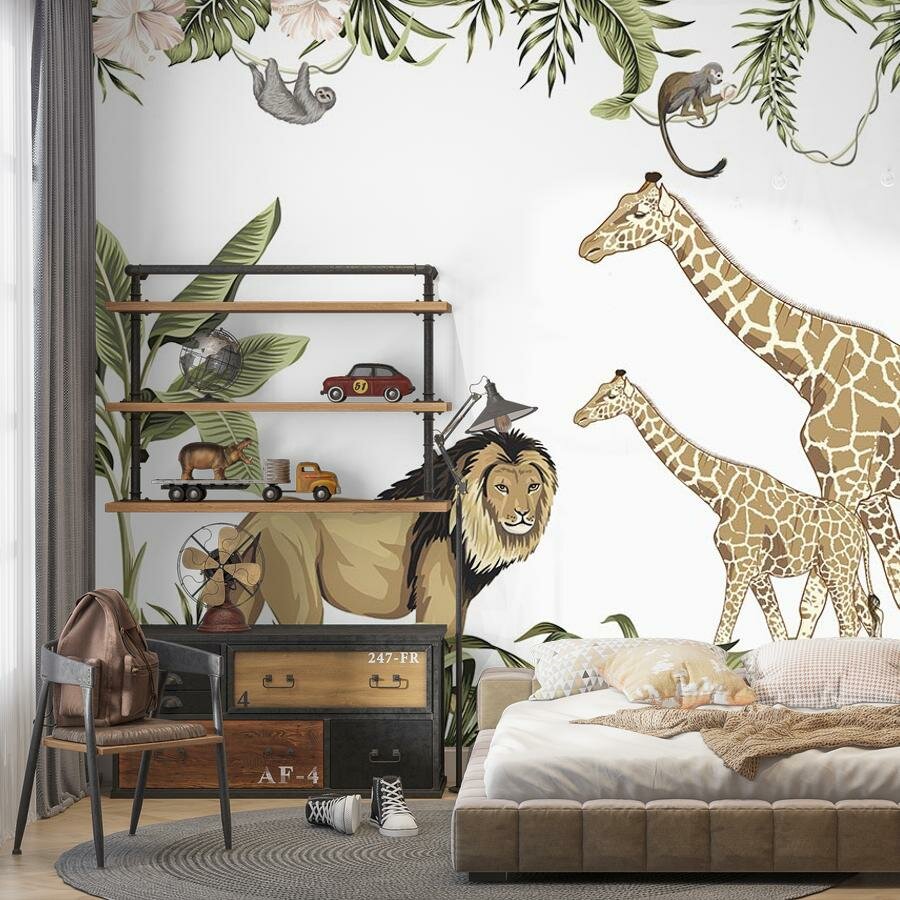 Фотообои Два жирафа 14-414-L-Флок 270 x 400 см (ВхШ) Бесшовные, флизелиновые, влагостойкие обои MasterFresok