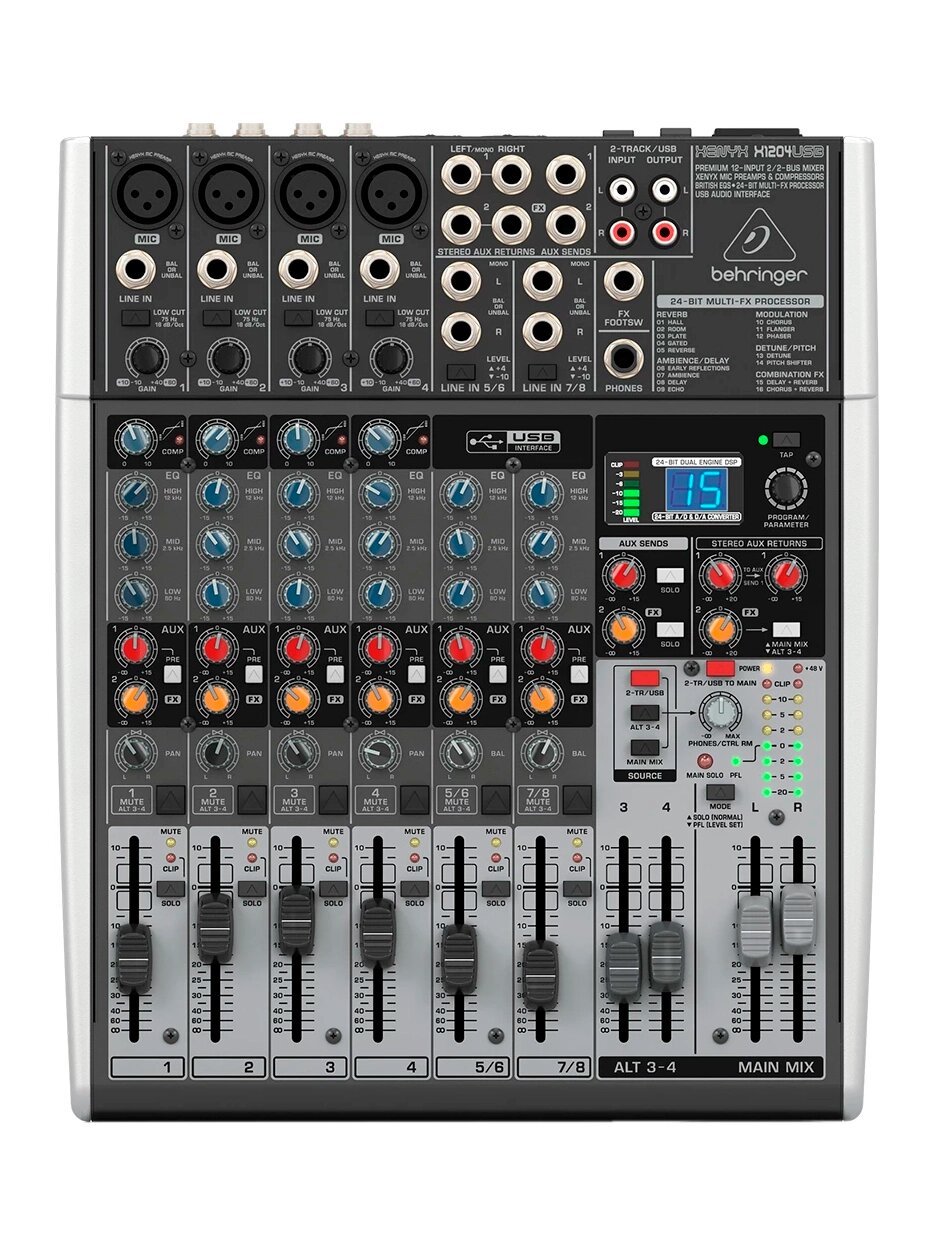 Микшерный пульт Behringer X1204USB с 4 микрофонными предусилителями