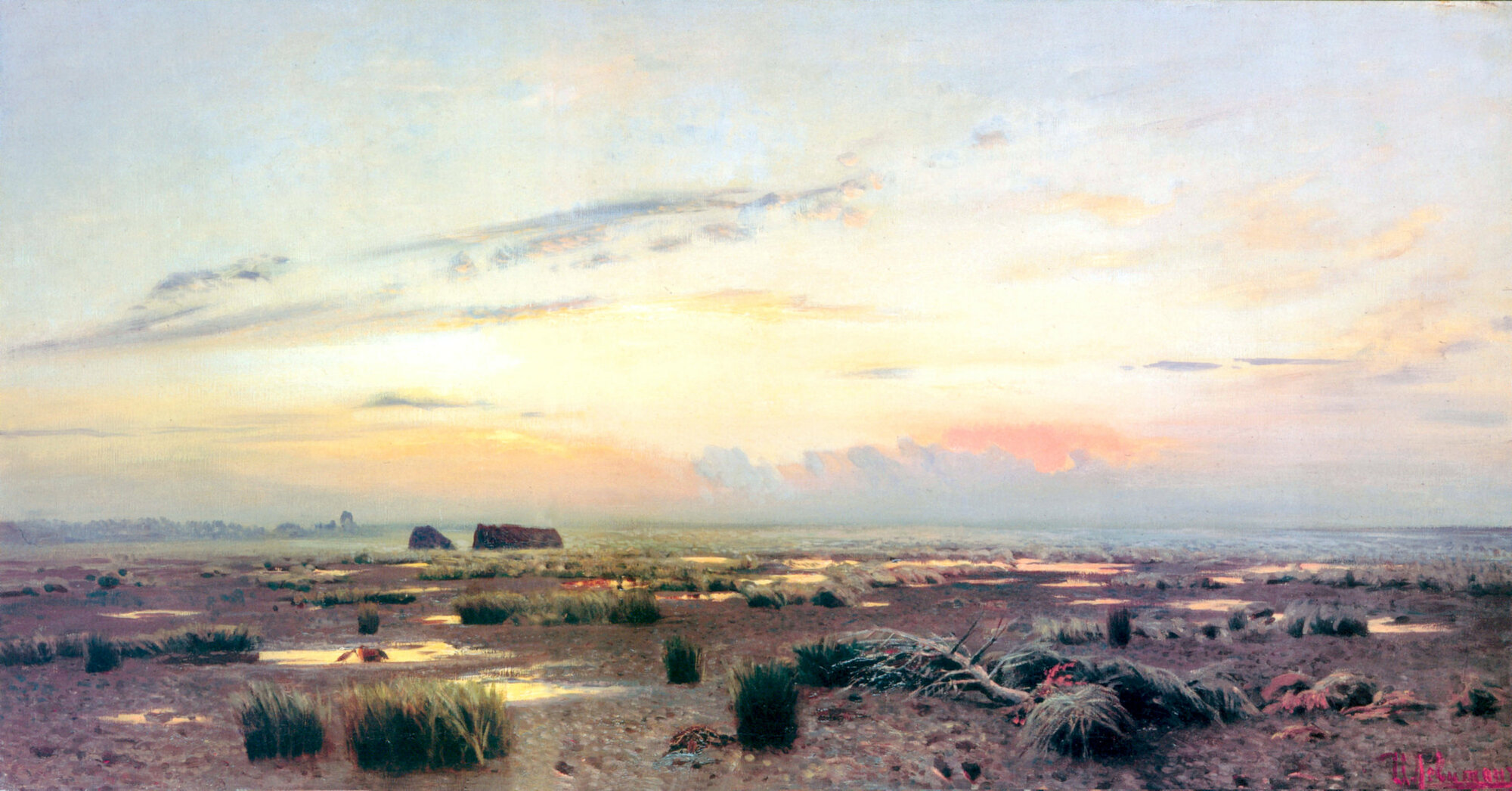 Картина Левитана Исаака Болото вечером 80х42 см