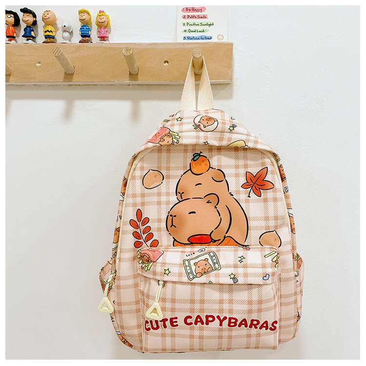 Backpack four paws colorful capybara cartoon kids soft nylon perfect for school and play beige