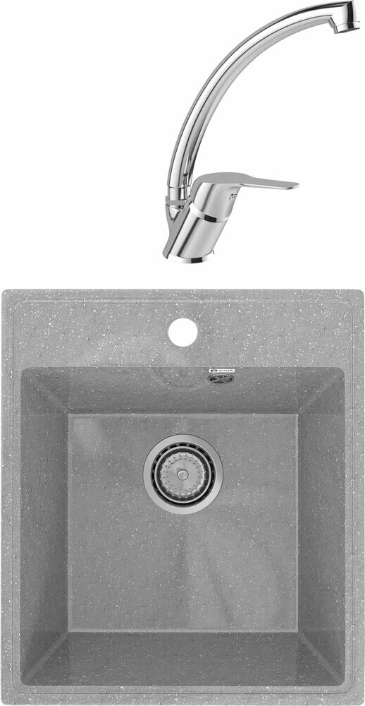 Комплект Мойка Practik PR-M 425-003, светло-серая / Смеситель MEGA Mega MG-BMK016, хром