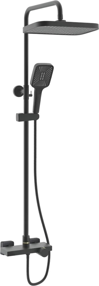 Душевая стойка Rose R1896H-6 со смесителем, термостатическим, черная, матовая, с тропическим душем, с изливом, с девиатором, с лейкой, душевая система, латунная