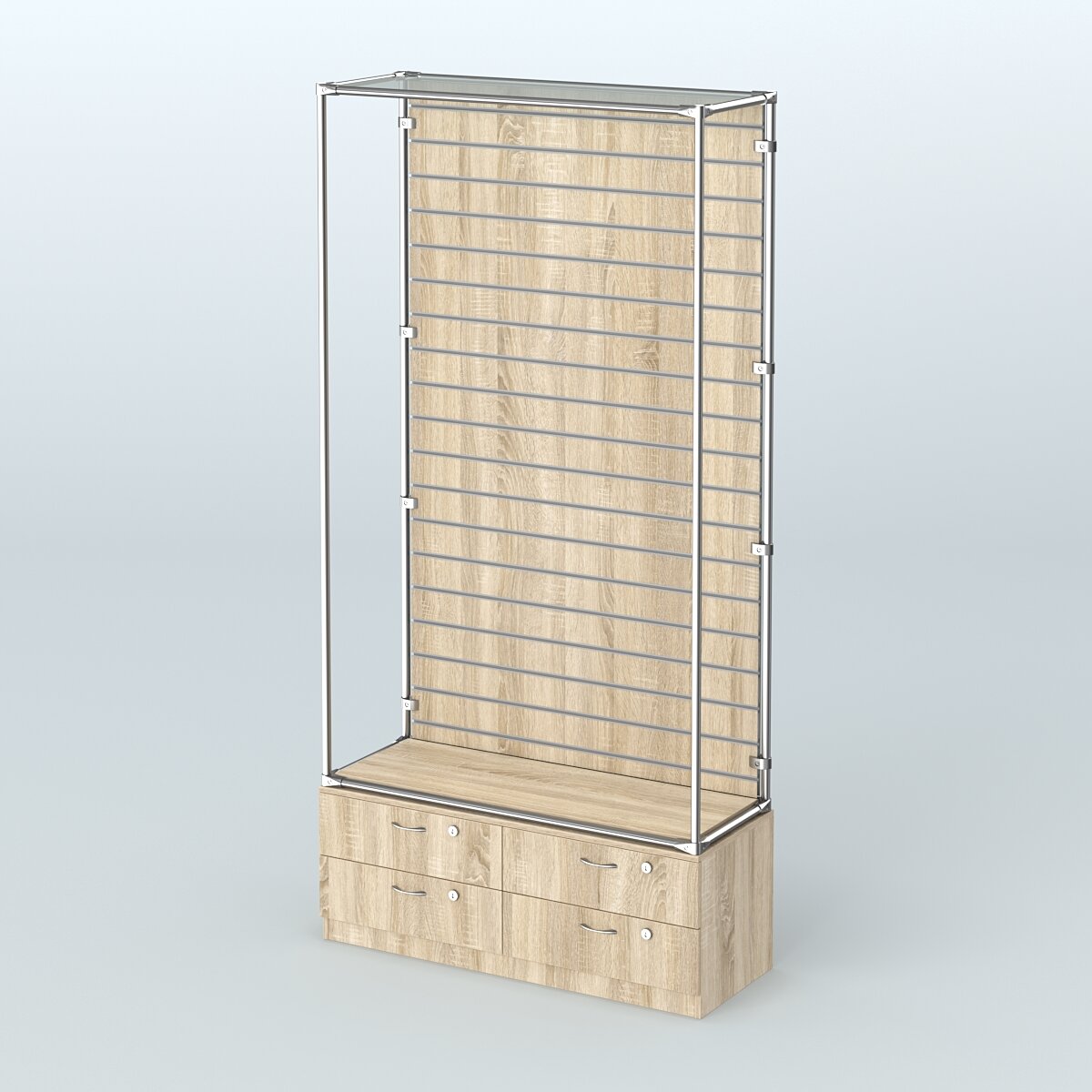 Торговая система хром (задняя стенка - Экономпанель) №5 с тумбой Т-14, Дуб Сонома