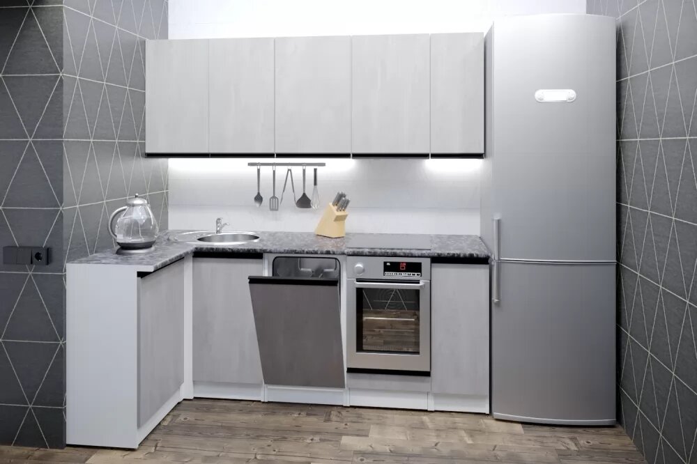 Кухонный гарнитур Герда Сюита прайм 400 1100х2000 мм, каркас ЛДСП, фасад ЛДСП, Белый/Бетон светлый