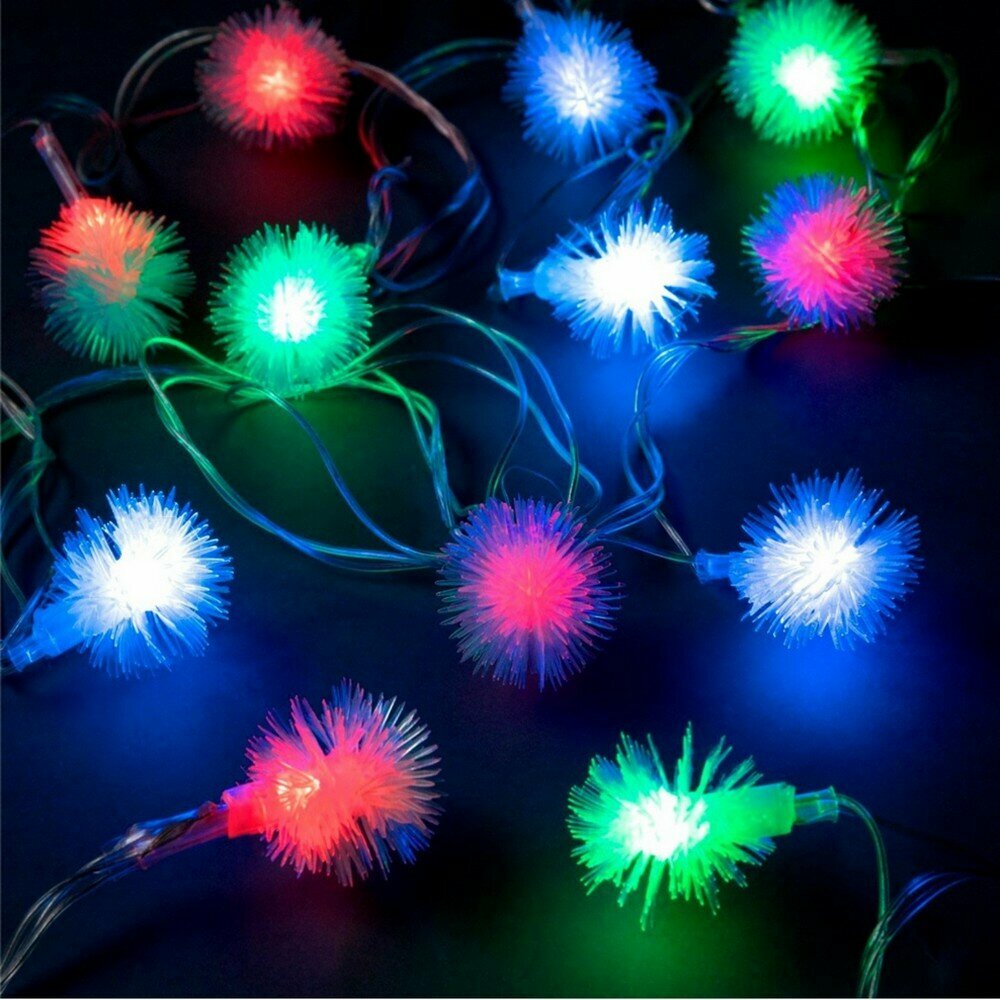 Гирлянда «Нить» 5 м с насадками «Ёжики», IP20, прозрачная нить, 20 LED, свечение мульти (RG/RB), мигание, 220 В