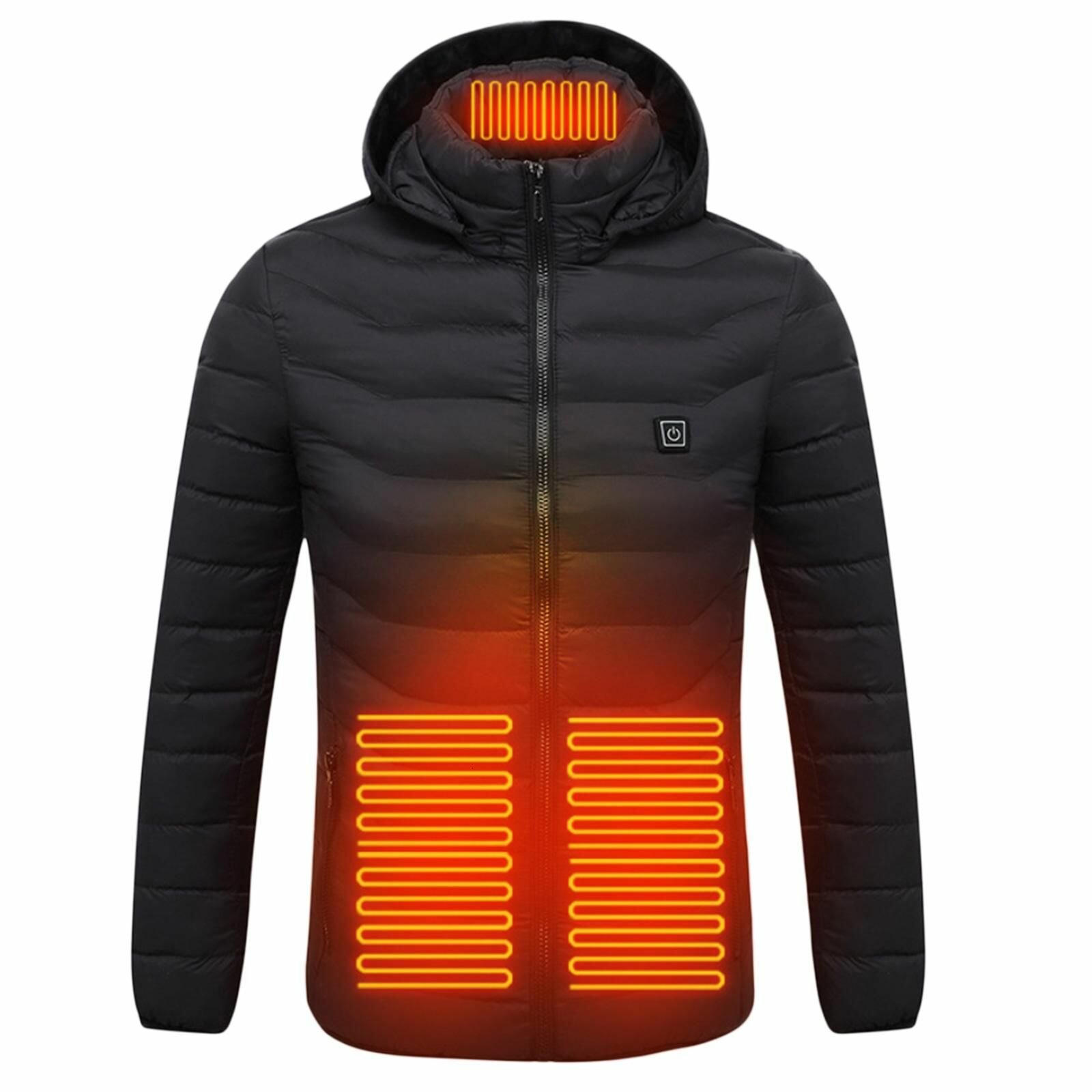 Хлопчатобумажная одежда с подогревом через USB-зарядку-черный-XXL