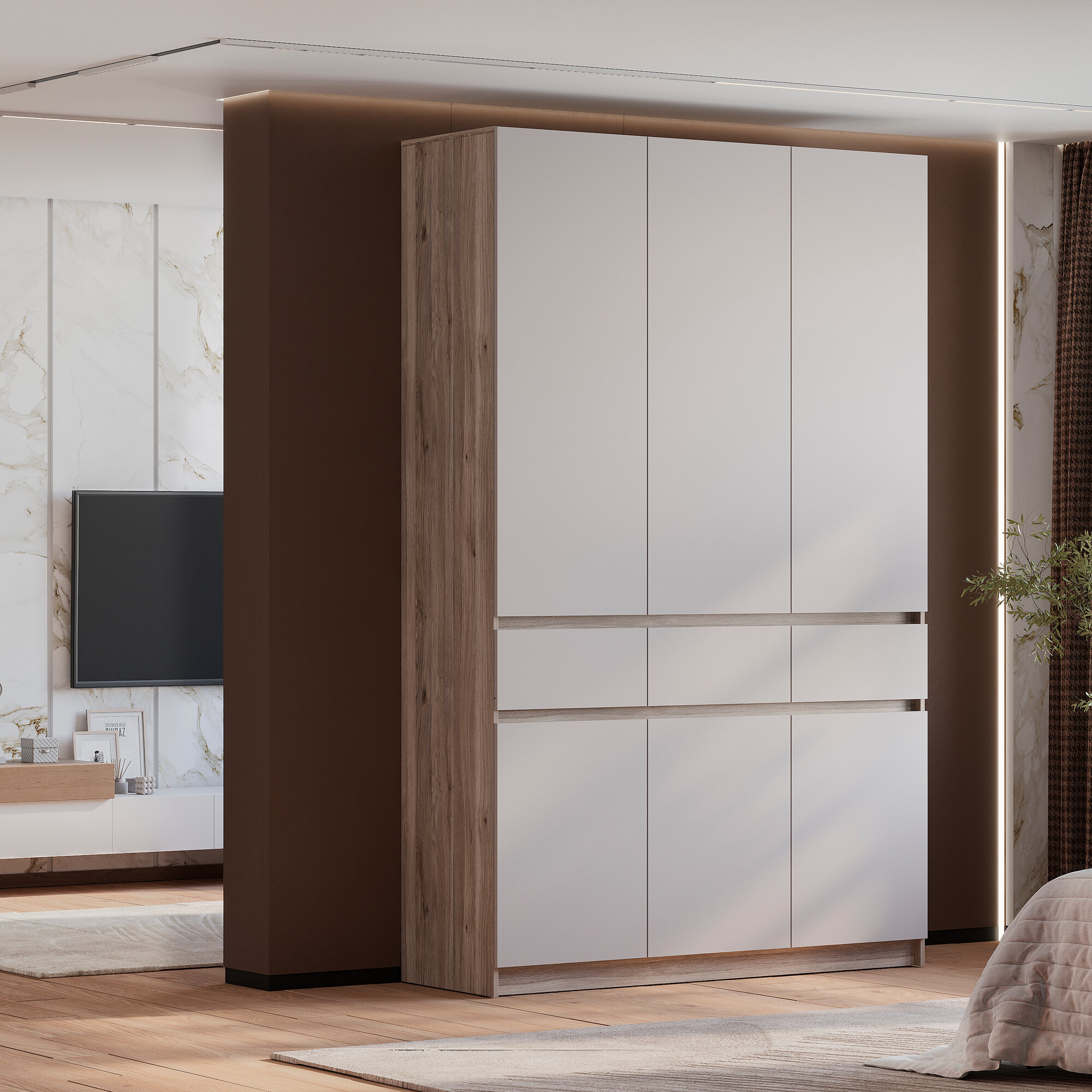 Шкаф 3-х створчатый "Багира" ШК-08, шкаф для одежды, Дуб смоки/Кашемир