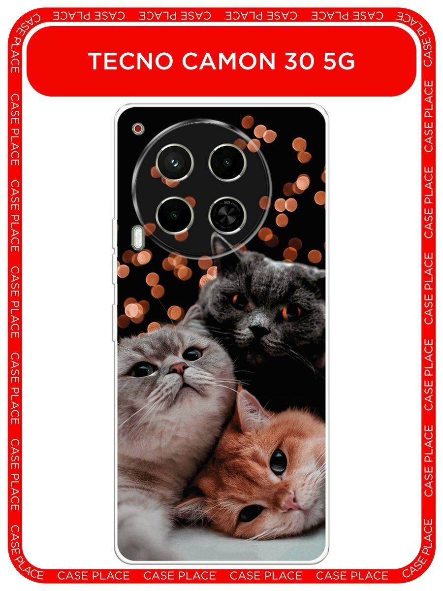 Чехол на Tecno Camon 30 5G / Текно Камон 30 5G с принтом "Кошачьи обнимашки"