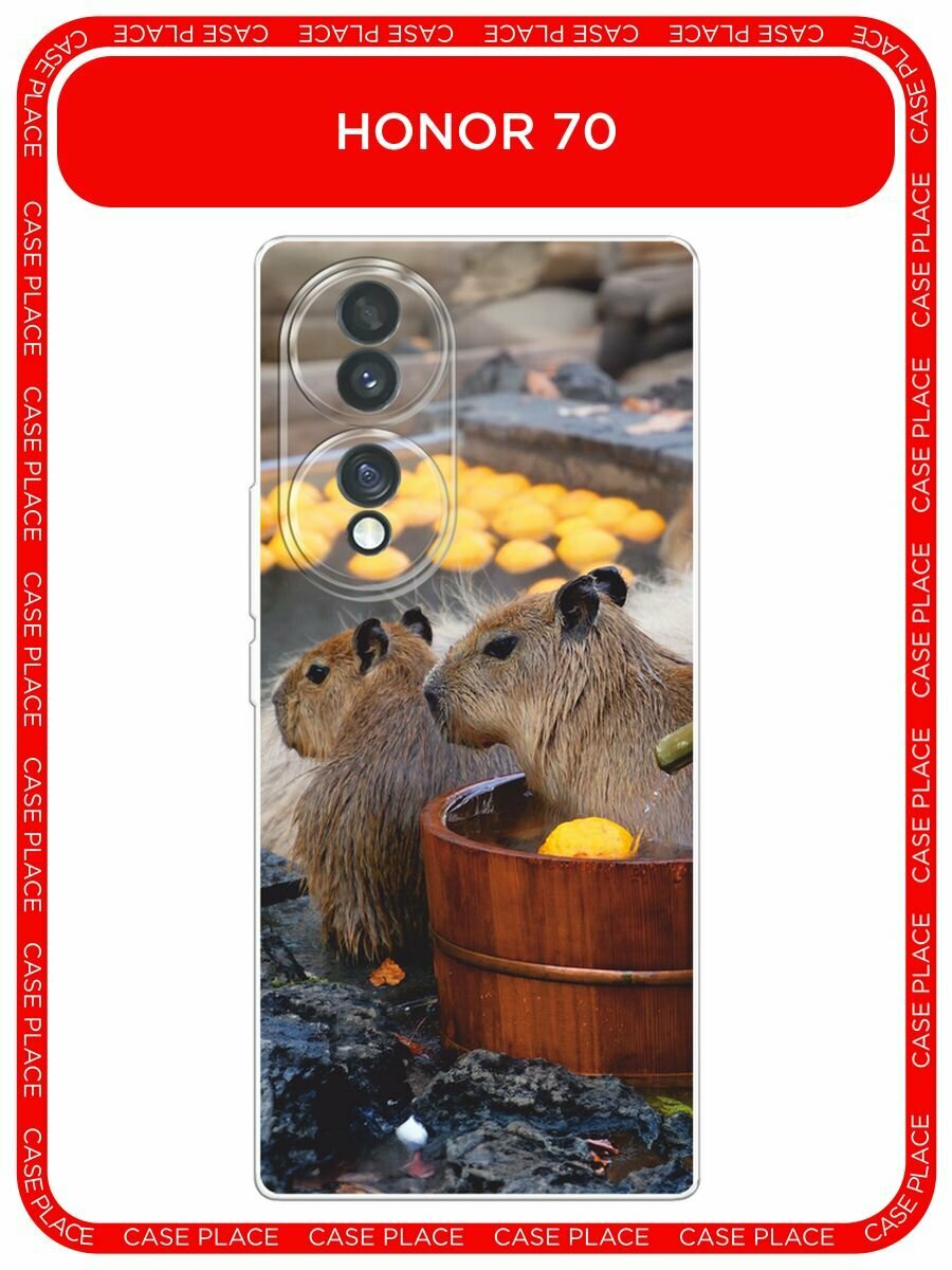 Силиконовый чехол на Honor 70 / Хонор 70 с принтом "Капибары отмокают"